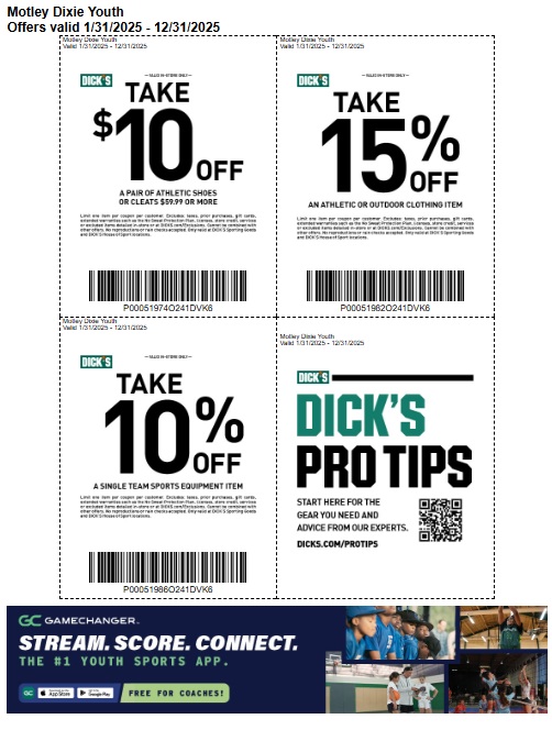 DSG Coupons | Motley Dixie Youth